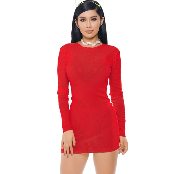 FP-118825R | Dresses | Sheer Mesh Long Sleeve Mini Dress Layering Club ...